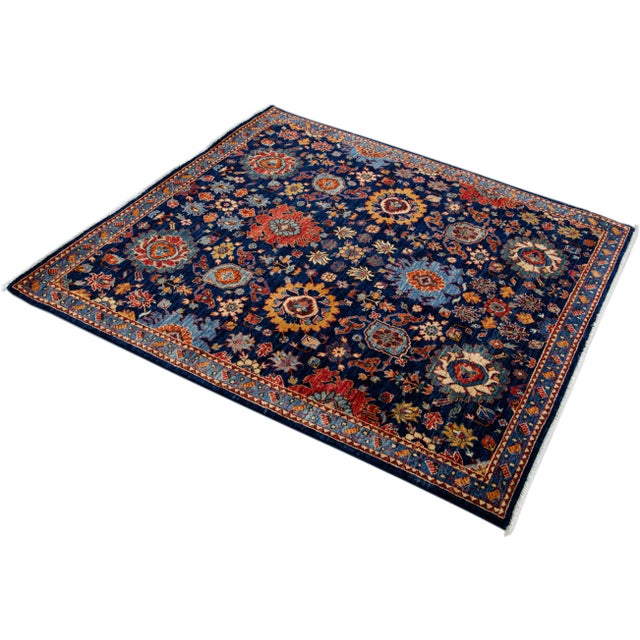 Modern Bidjar Style Handmade Floral Designed Blue Scatter Wool Rug ...