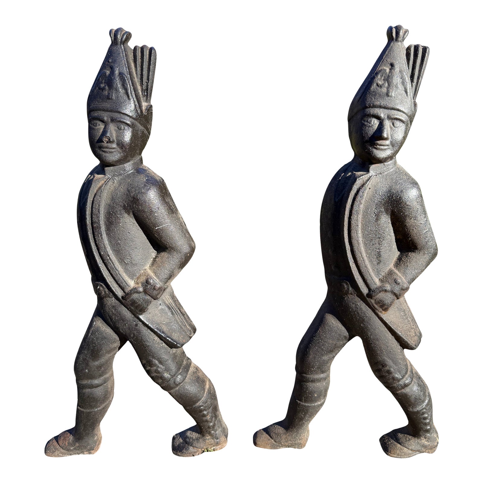 Pair of Antique 19th Century Hessian Soldier Fireplace Andirons | Chairish