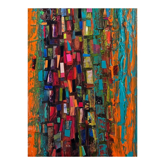 Contemporary Abstract Collage on Wood Painting "Cascade" by Deanna ...