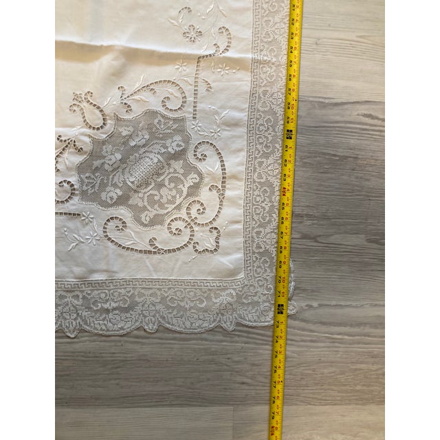 Vintage White Linen Embroidered Rectangular Tablecloth | Chairish