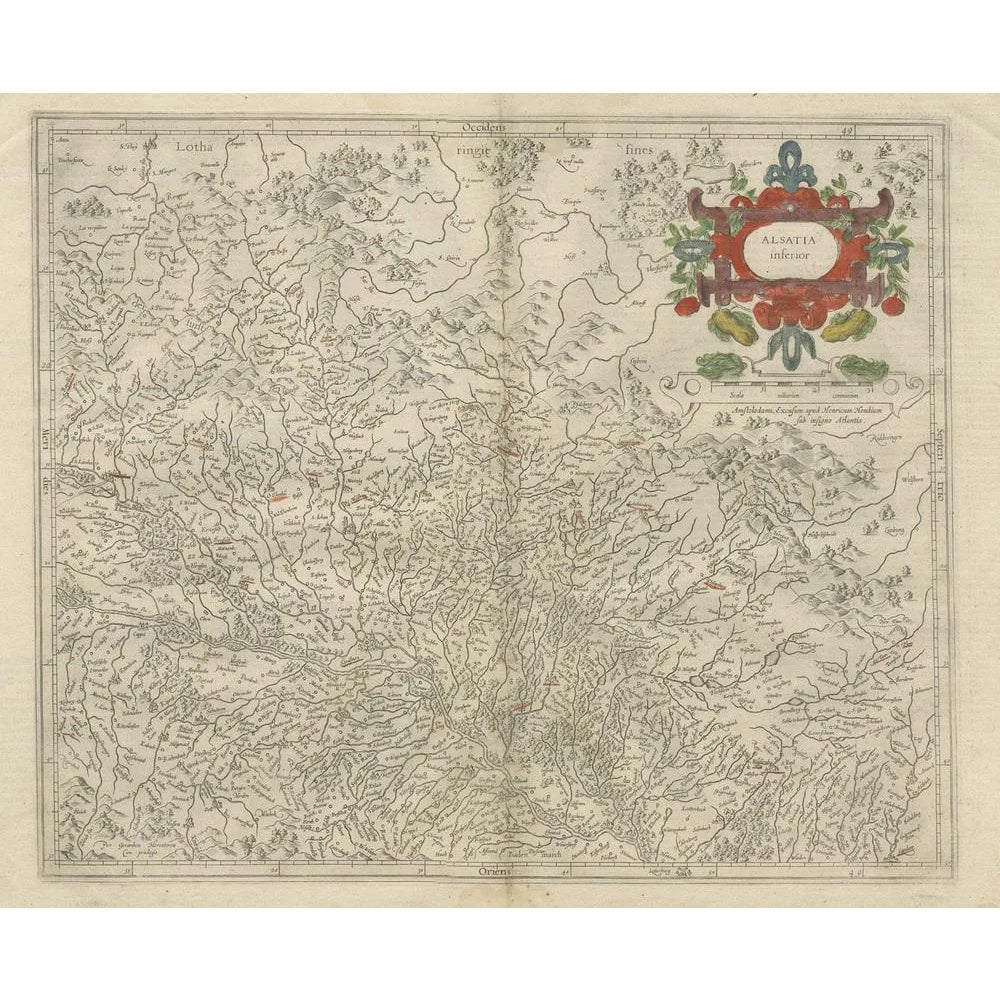 Antique Map of the Lower Alsace Region of France by Mapmaker Hondius ...