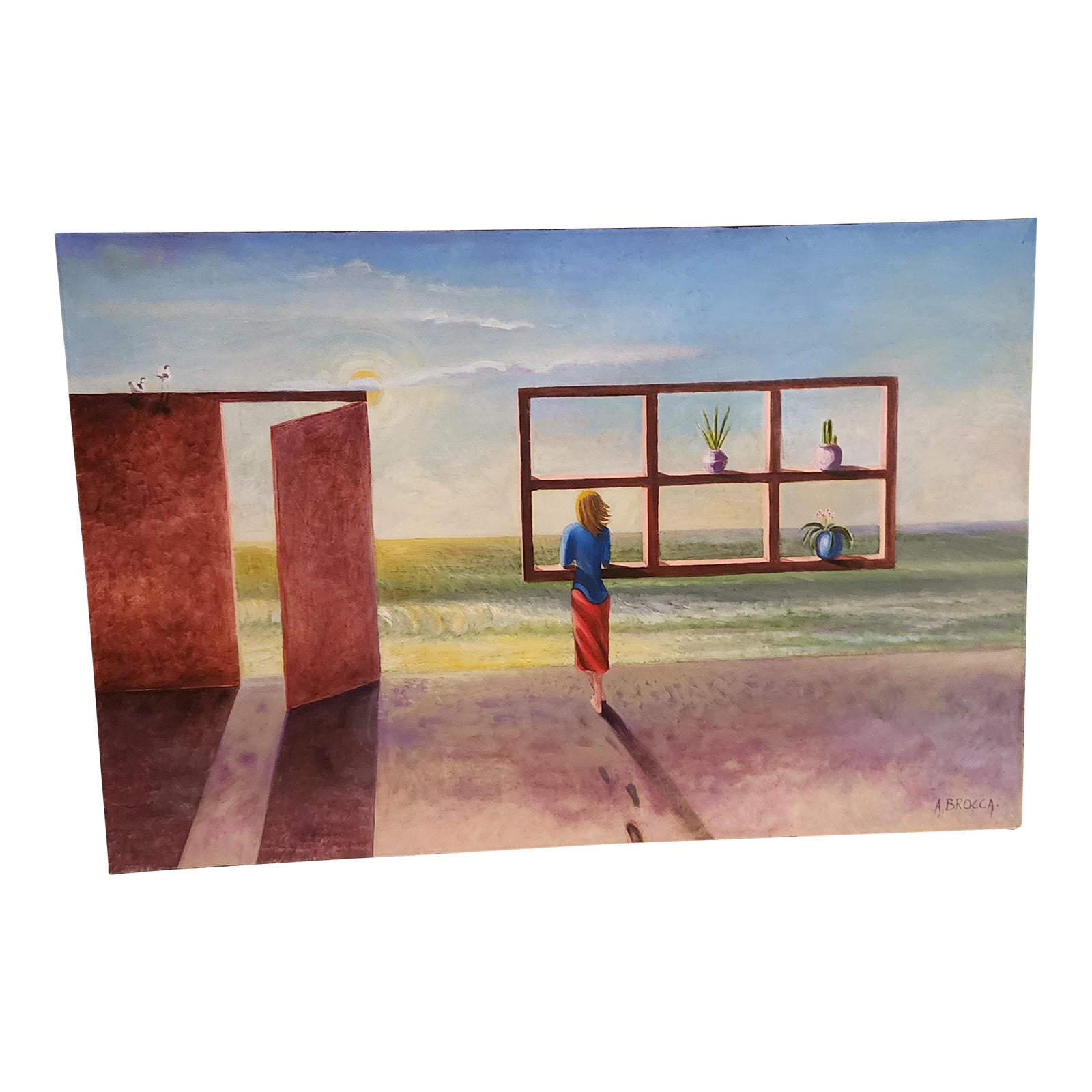 Surrealism Painting With a Figure by Brocca | Chairish
