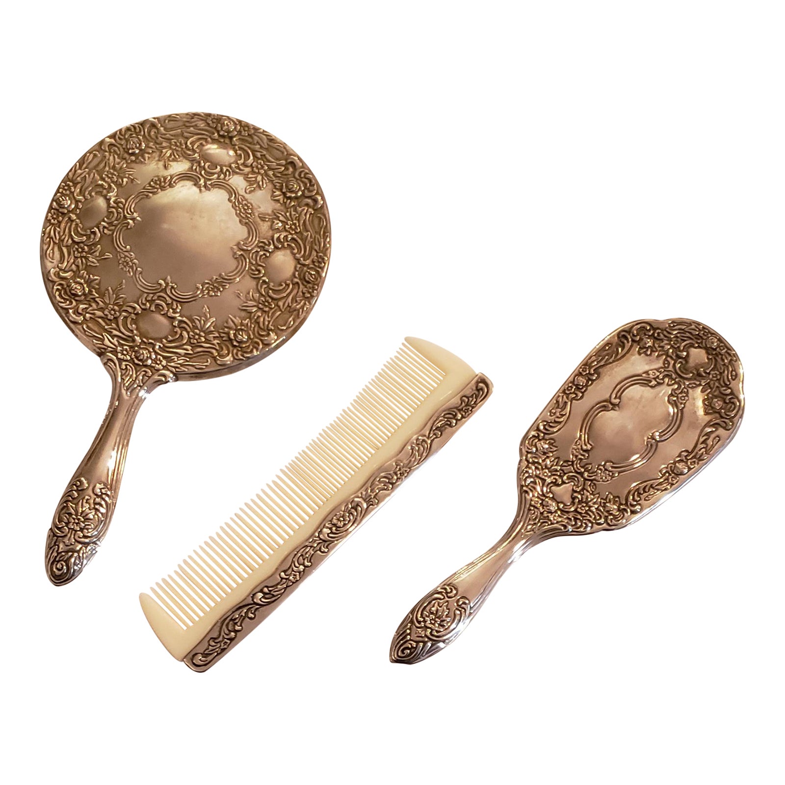 Vintage Silverplate Mirror, Comb, Brush Vanity Dresser Set- 3 Pieces ...