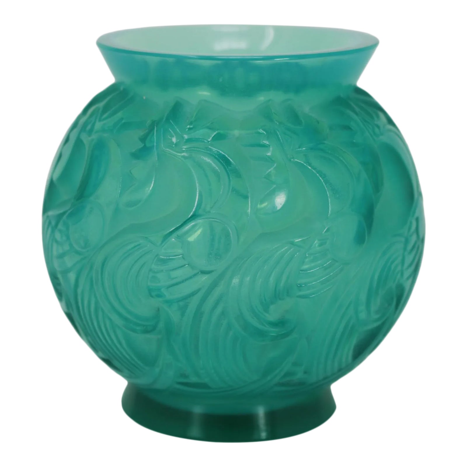 Rene Lalique Opalescent Mint Coloured Glass 'Le Mans' Vase | Chairish
