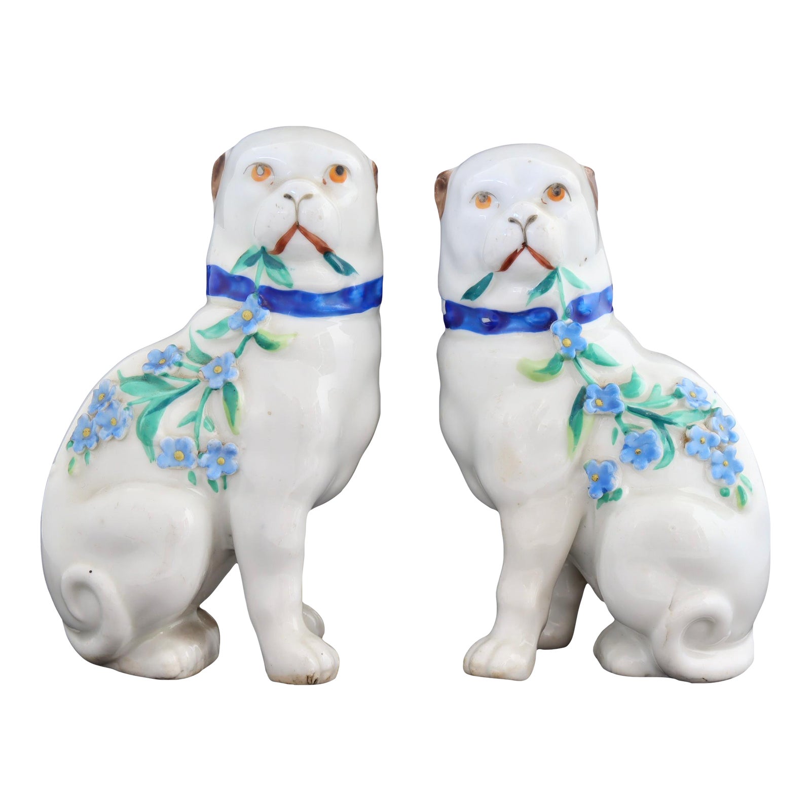 Antique German Porcelain Pugs W/Garlands | Chairish