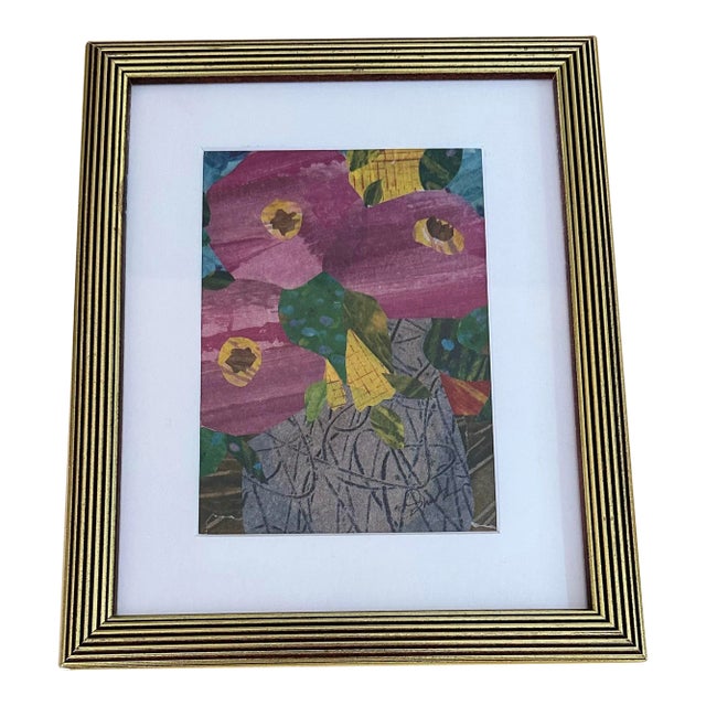 Nancy Smith Framed Original Botanical Collage "Vase With Flowers ...