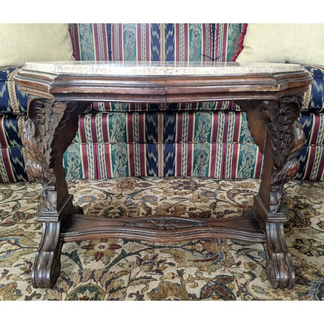 Early 20th Century Hand Carved Wooden Bald Eagle Tea Table With Marble ...