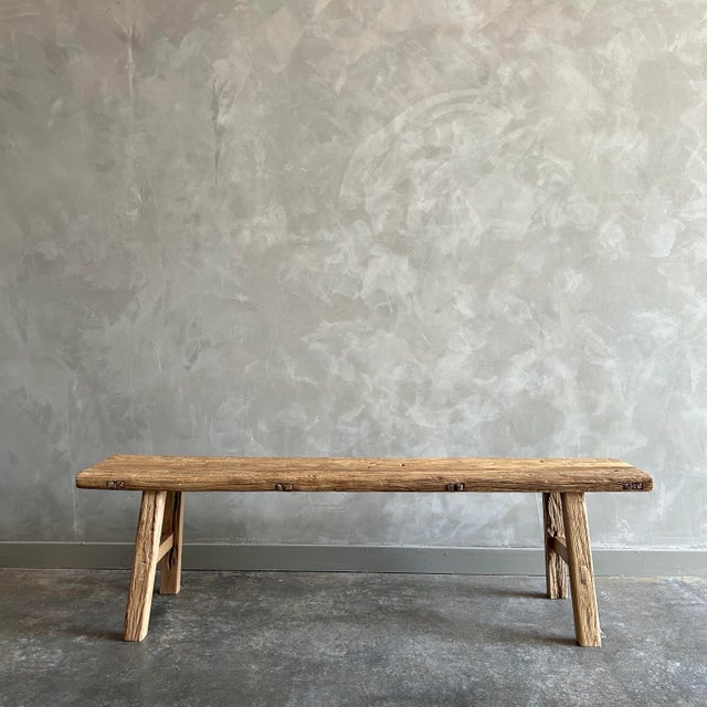 Reclaimed Vintage Elm Wood Wide Seat Bench | Chairish