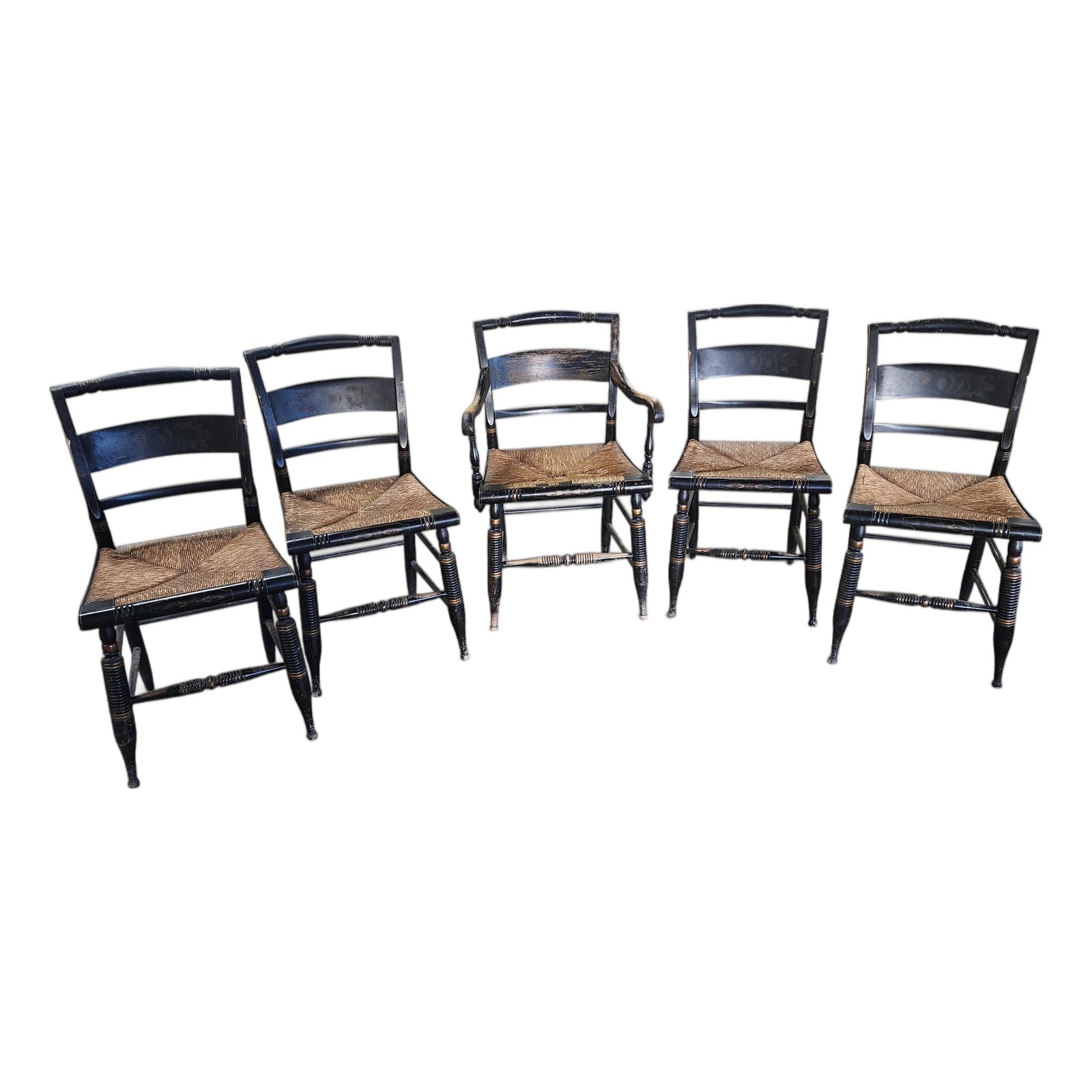 Set of 5 Antique 19th Century Black Stenciled L Hitchcock Country ...