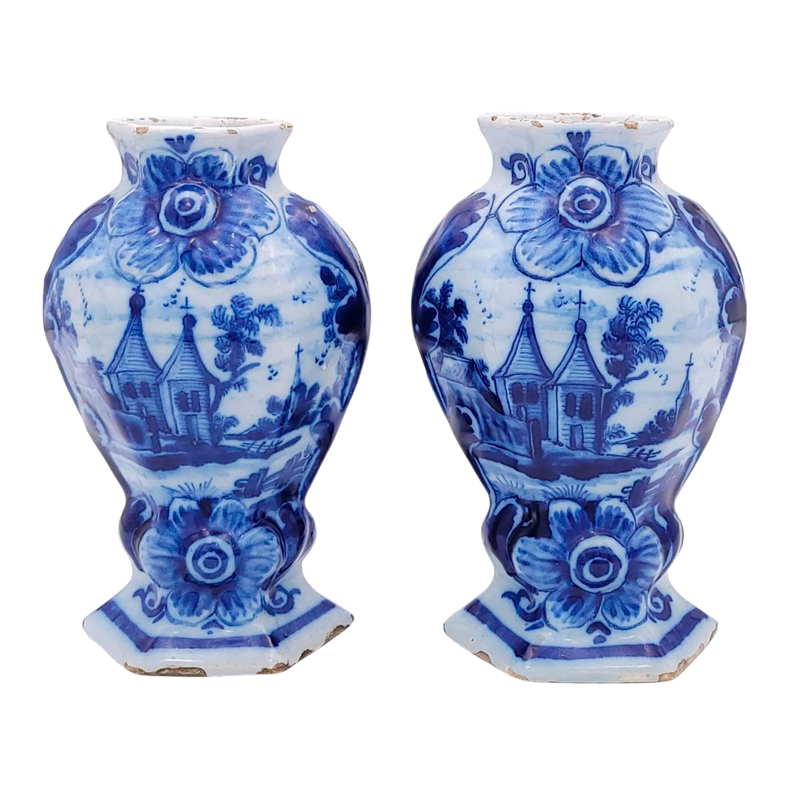 18th Century Delft Pair of Urns, Circa 1780 | Chairish