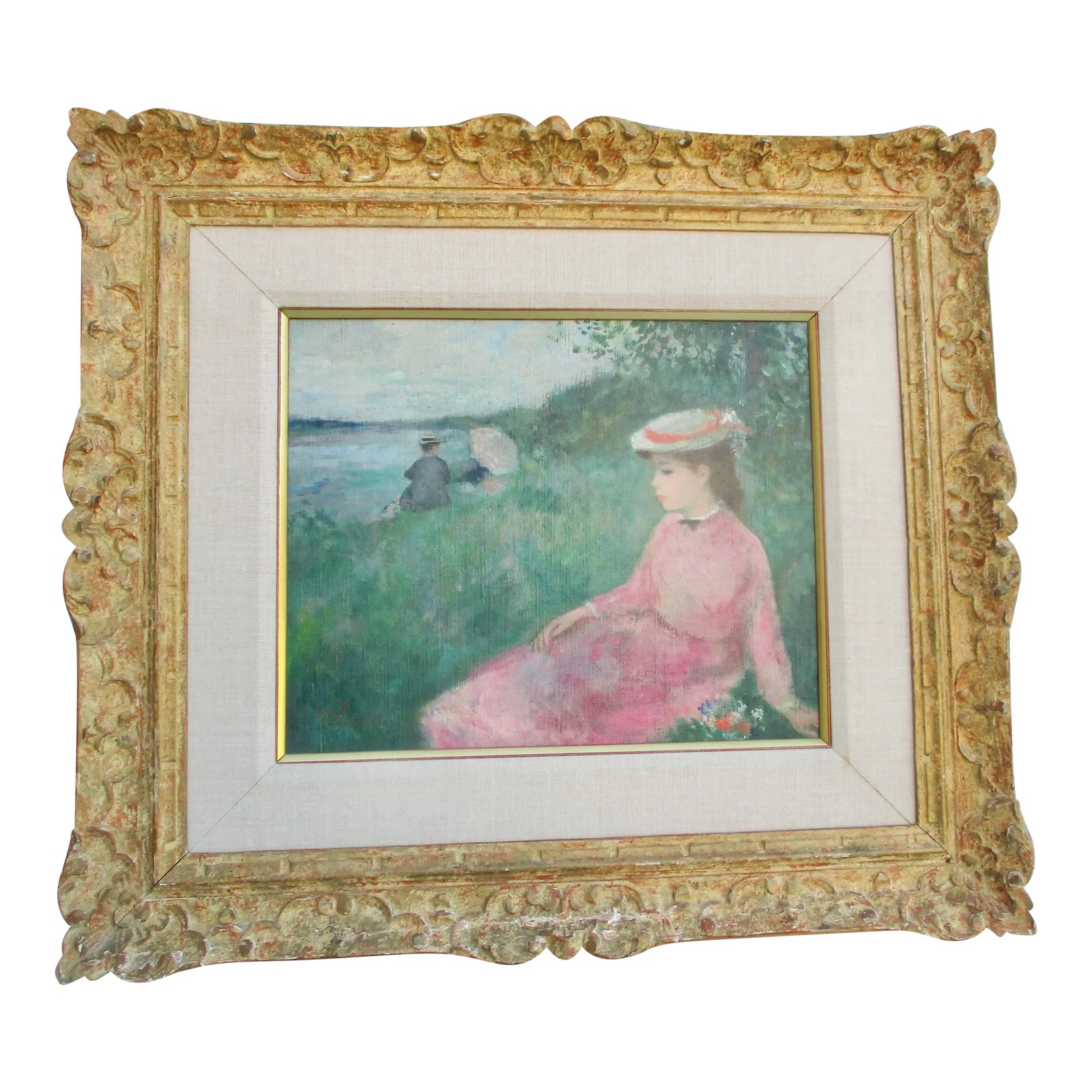 Francois Gall Painting "Woman on the Grass" Circa 1970s' | Chairish