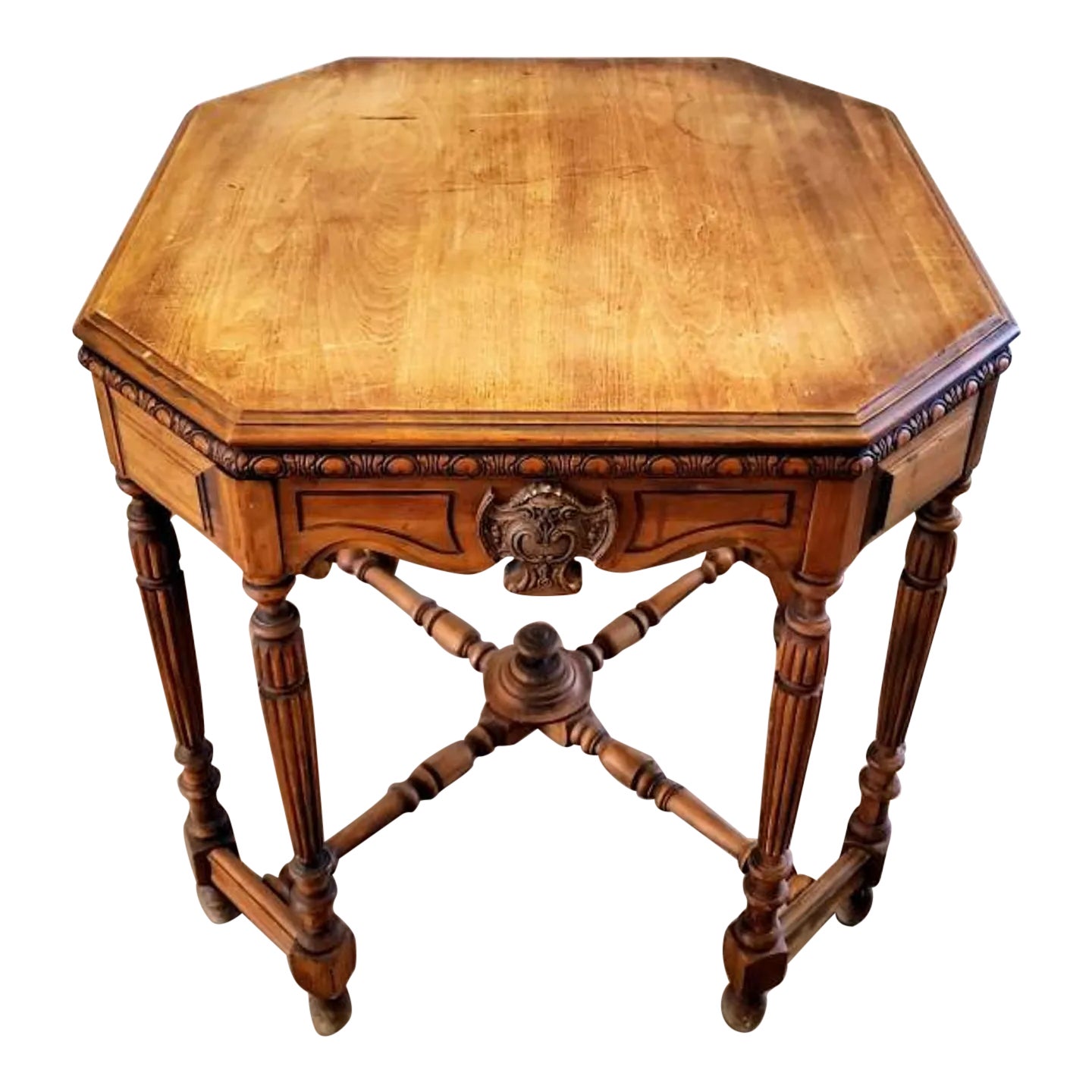 Antique American Victorian Carved Walnut Octagonal Parlor Table | Chairish