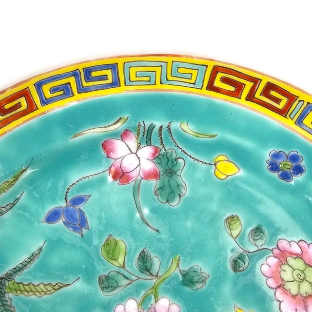 Chinese Mun Shou Famille Rose Hand Painted Plate | Chairish