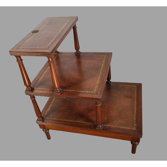 Early 20th Century Antique Leather Top Three Tiered Library Steps ...