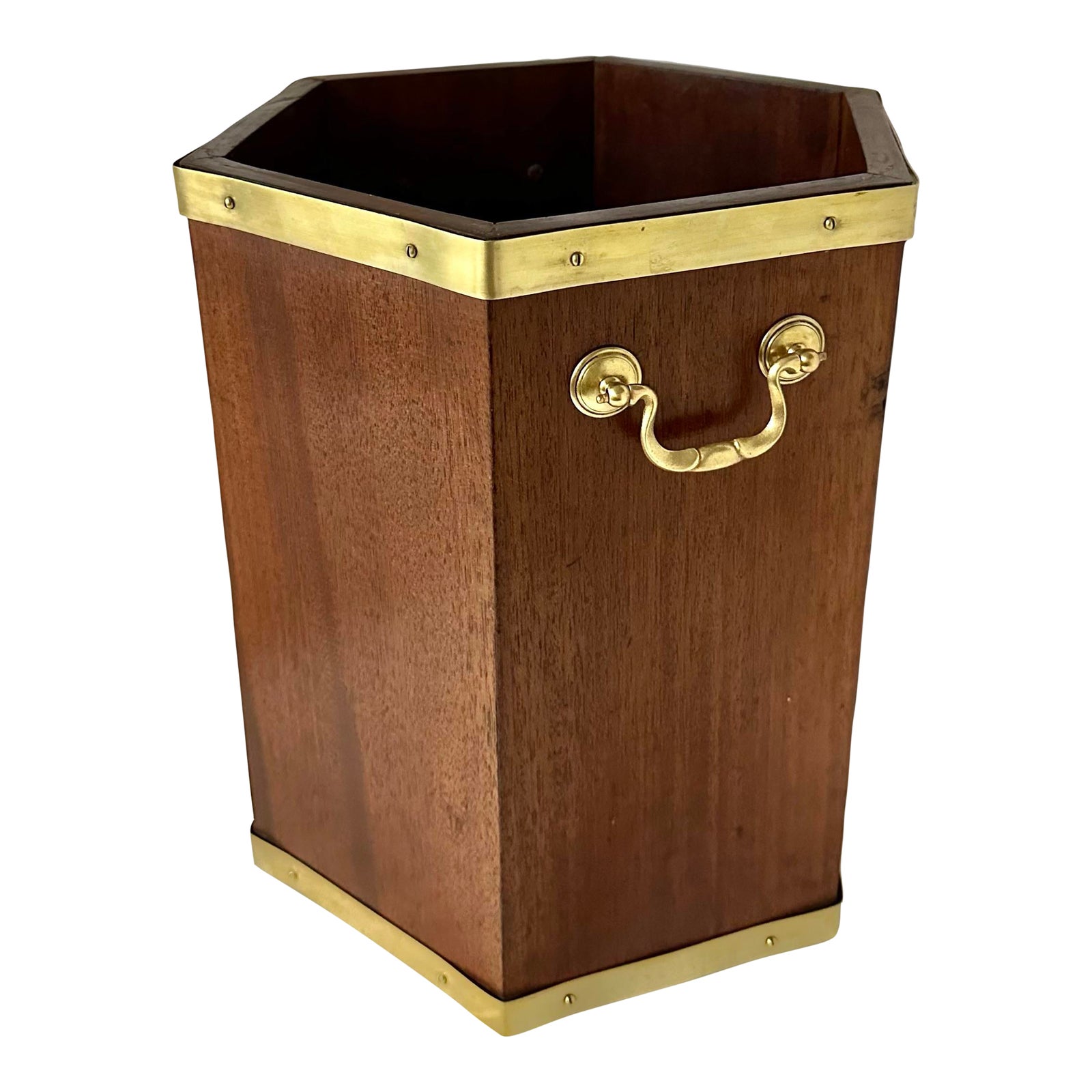 Late 20th Century Vintage Octagonal Hand Crafted Wood Trash Can With ...