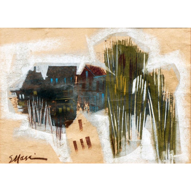 Mid-20th Century Dark Toned Modern Abstract Angular Landscape Drawing ...