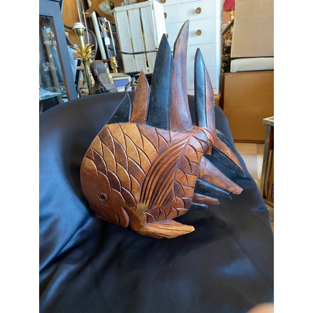 1980s Large Hand Carved Wood Fish | Chairish