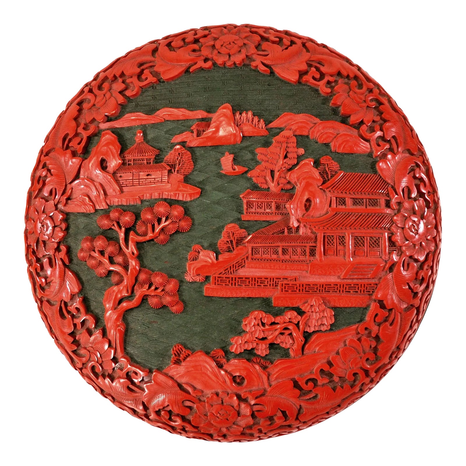 Large Domed Chinese Cinnabar Box | Chairish
