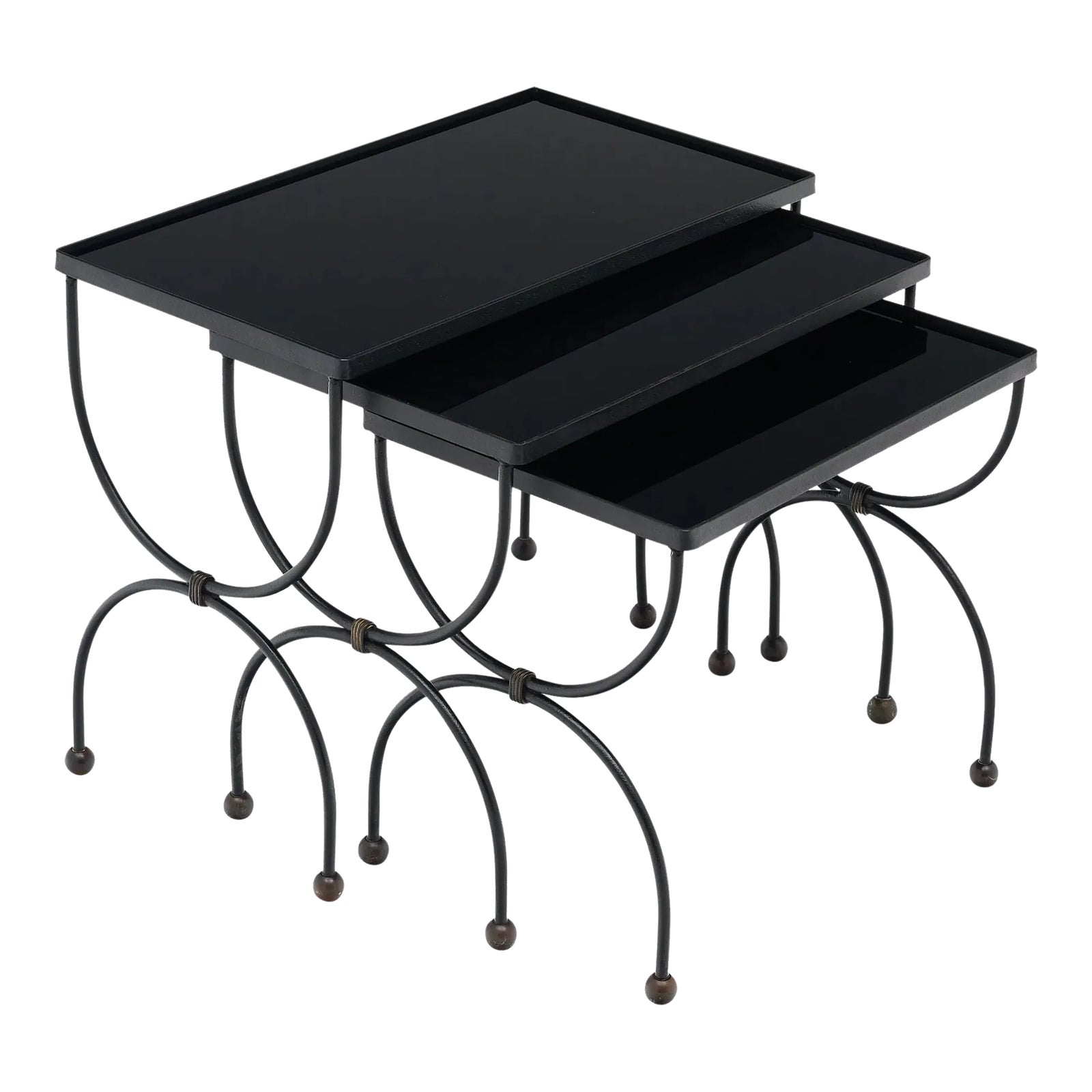 French Vintage Black Nesting Tables | Chairish