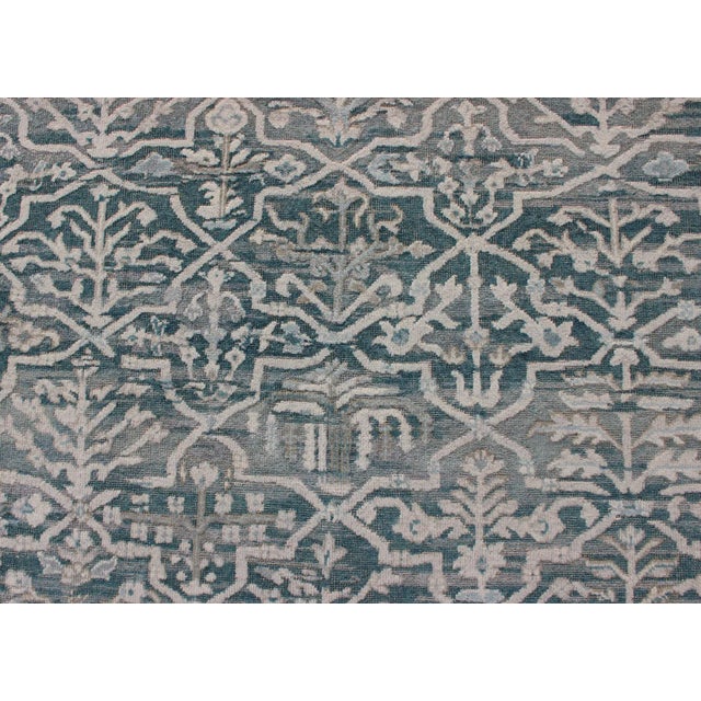 Modern Khotan Rug With Geometric Design in Teal Green/Blue Background ...