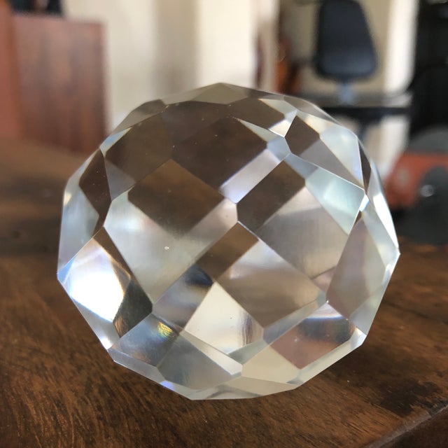 Mid Century Multi Faceted Geometric Cut Crystal Paperweight | Chairish