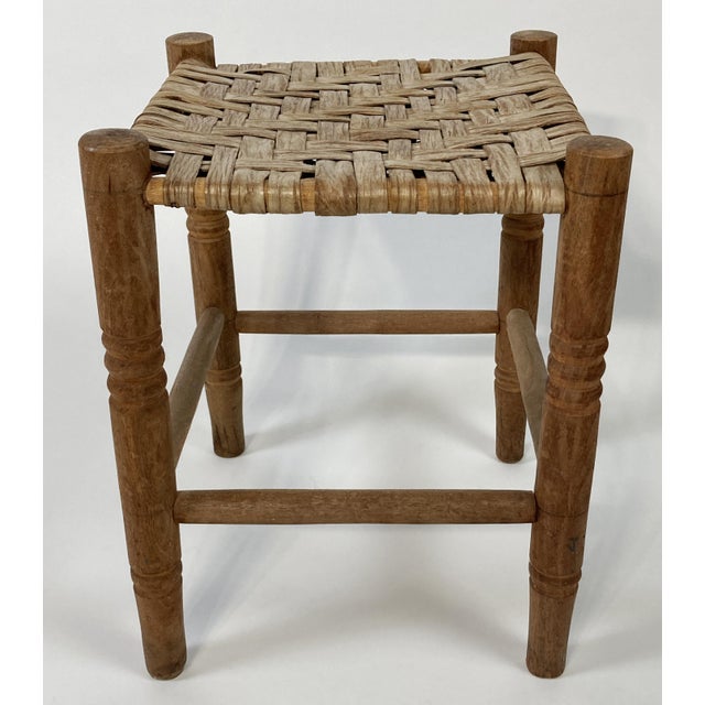 Antique Woven Top Wood Stool | Chairish