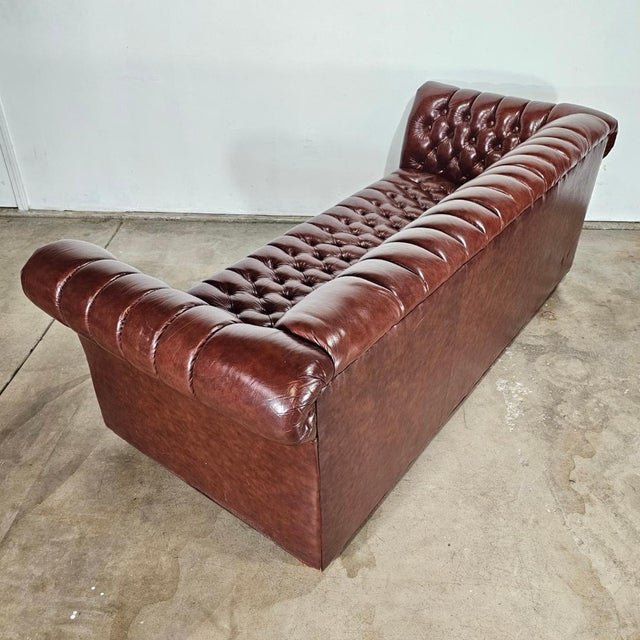 1970s English Brown Tufted Letaher Chesterfield Sofa | Chairish