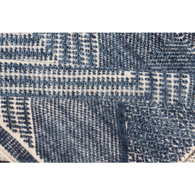 Modern Indian Area Rug With Tribal Design in Denim Blue and Ivory ...