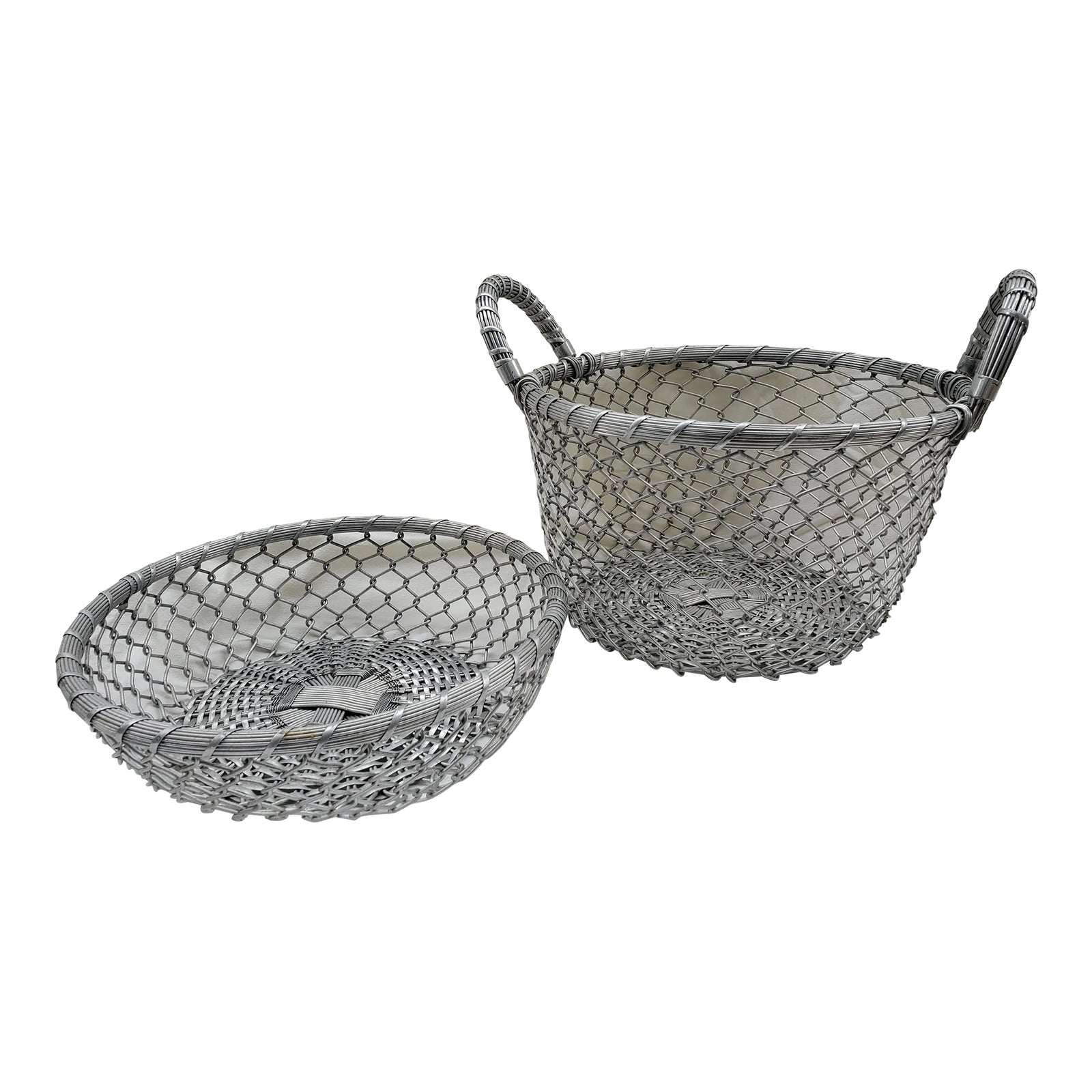 Set of 2 Vintage French Aluminum Baskets | Chairish