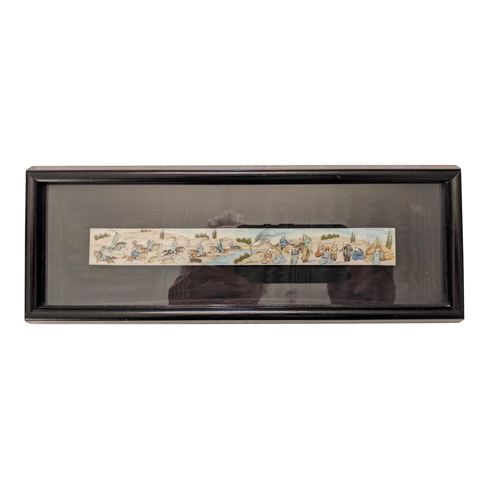 Mid 20th Century Miniature Hunting Scene Painting on Bone, Wood Frame ...