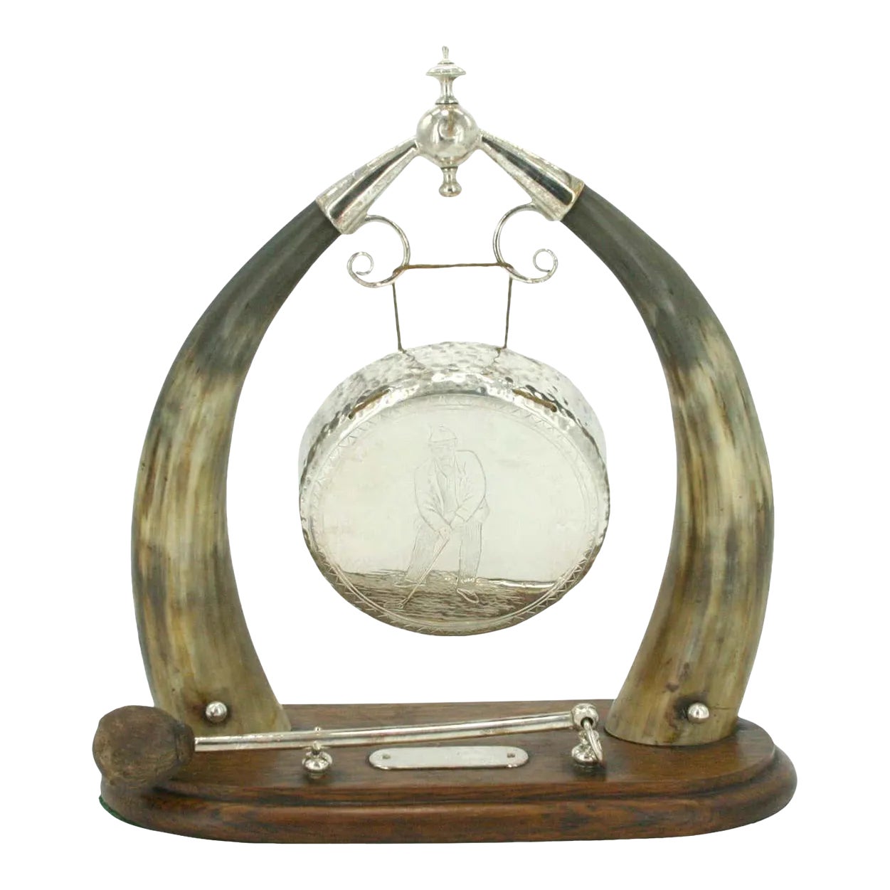19th Century Victorian English Silver Plate /Horn Dinner Gong | Chairish
