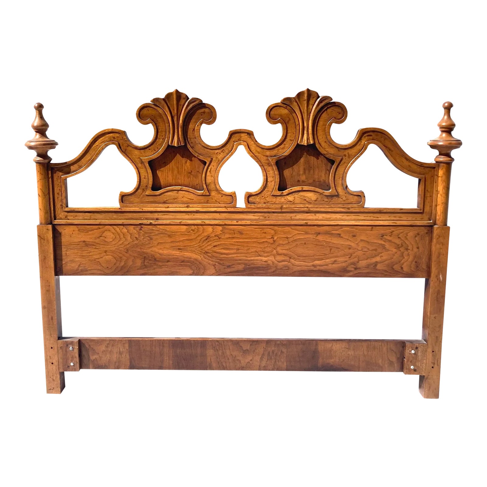 1960s Solid Walnut Full Size Headboard Sculpted European Crests and ...
