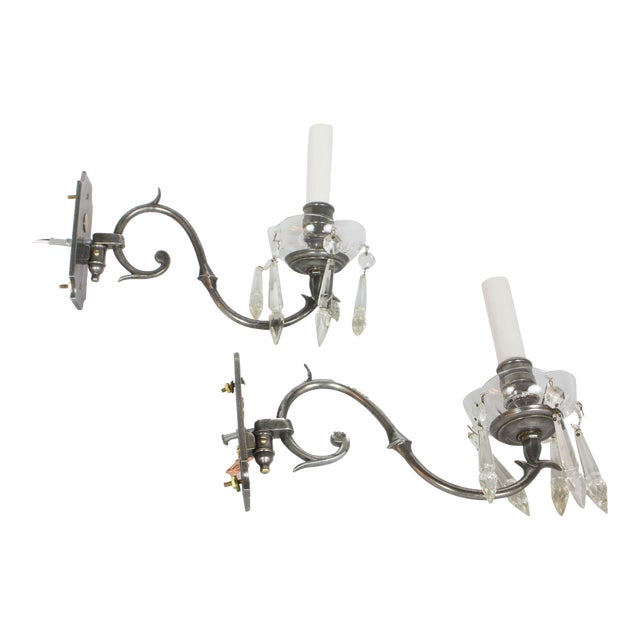 Early 20th Century Pewter and Crystal Sconces - a Pair | Chairish
