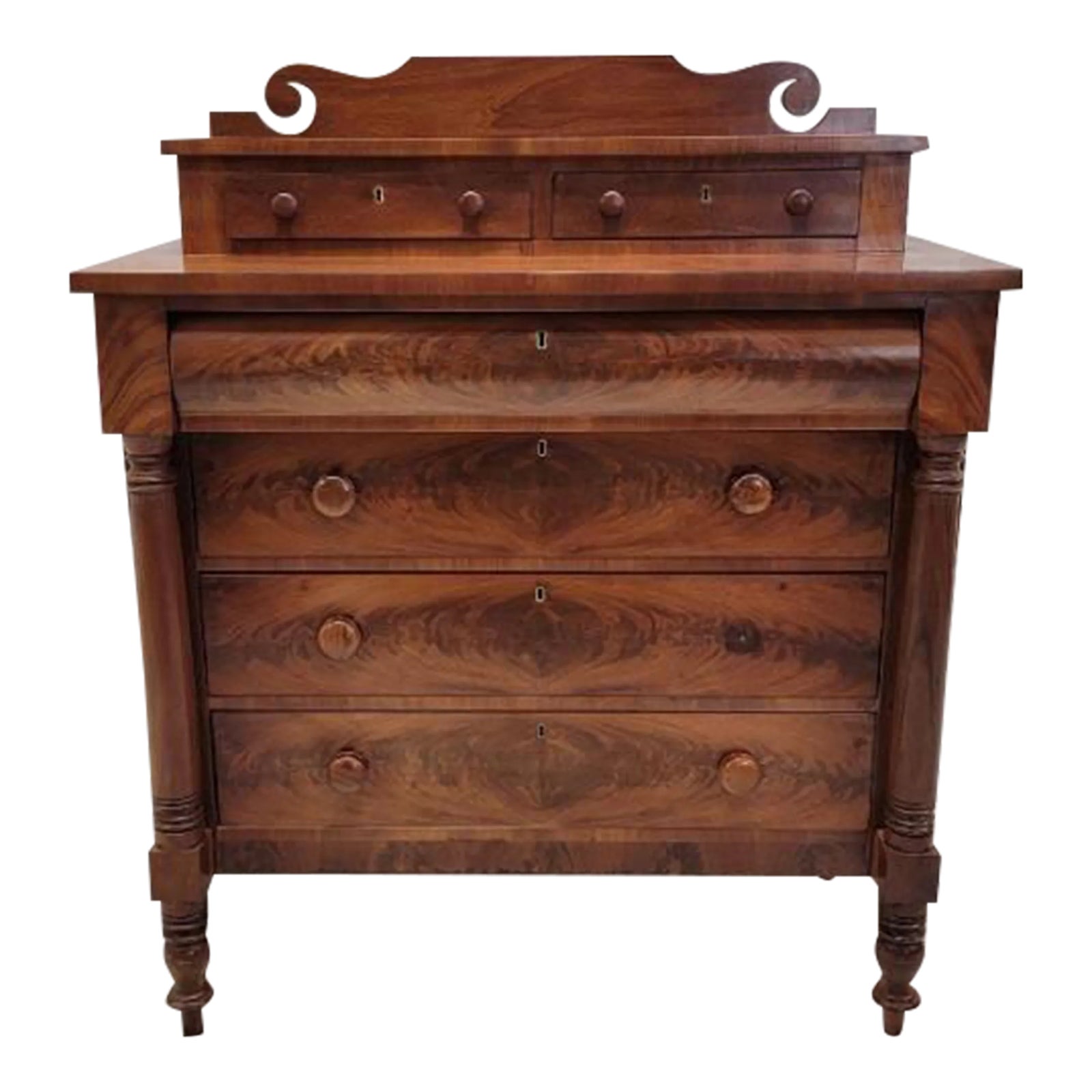 Antique American Empire Flame Mahogany Step Back Chest of Drawers ...