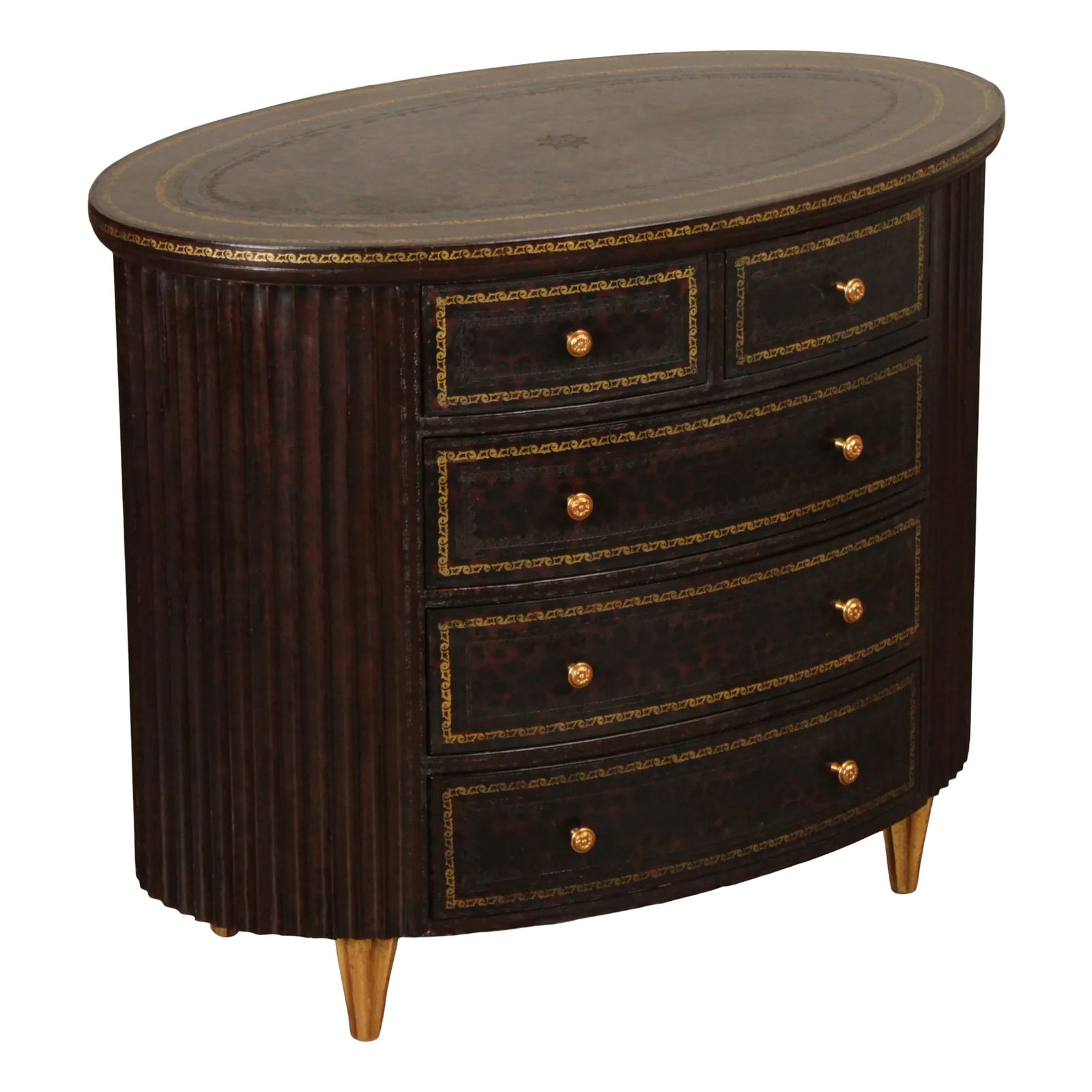 Maitland Smith Leather Wrapped Oval Chest Of Drawers | Chairish