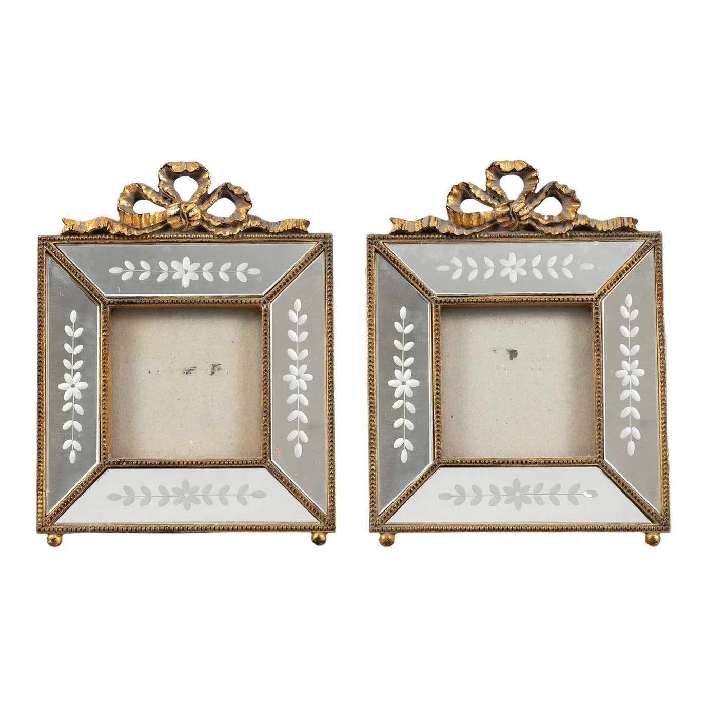 Pair of Early 20th Century French Venetian Glass Gilded Frames | Chairish