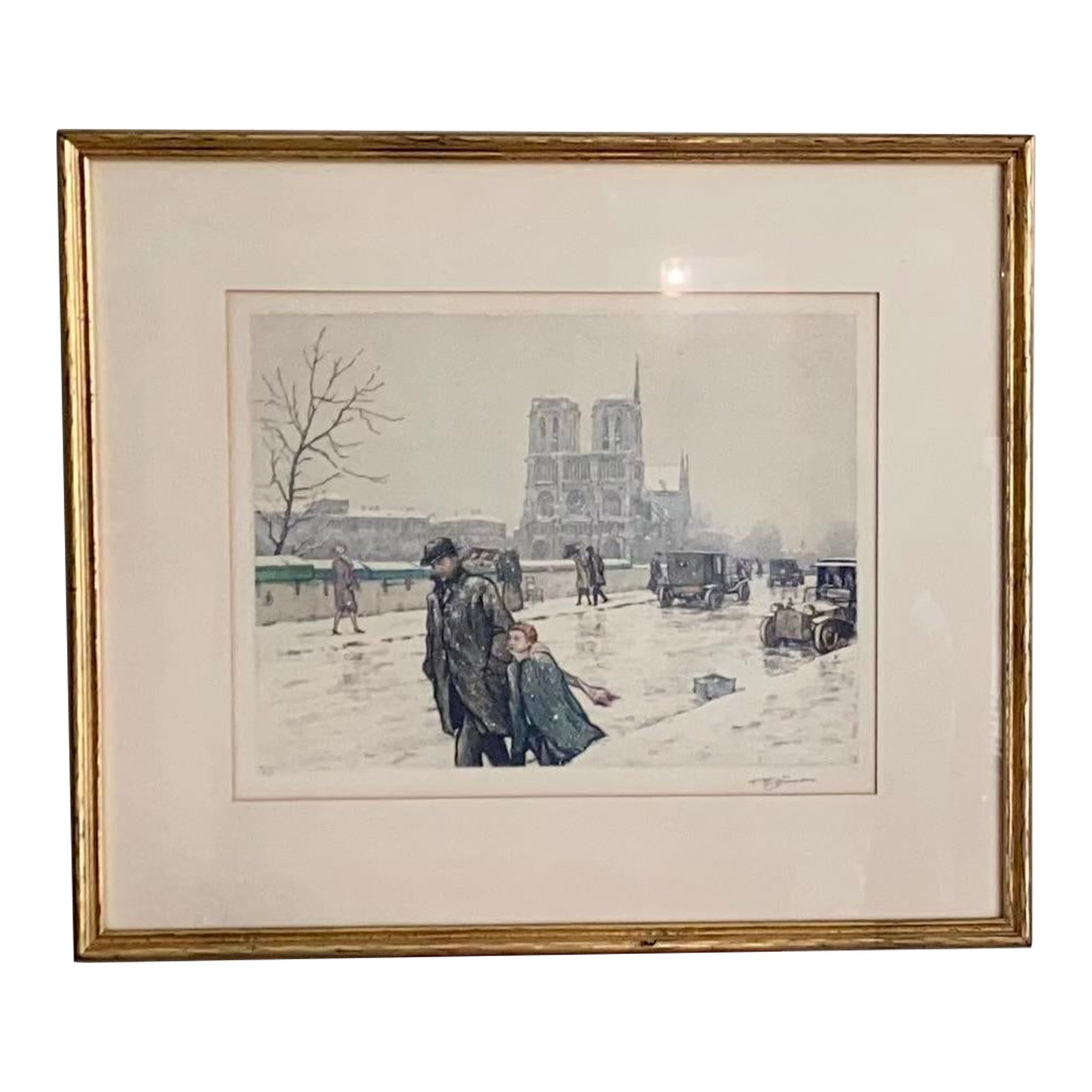 Tavik Simon Listed Czech Artist Notre Dame Paris in Winter Large Color ...