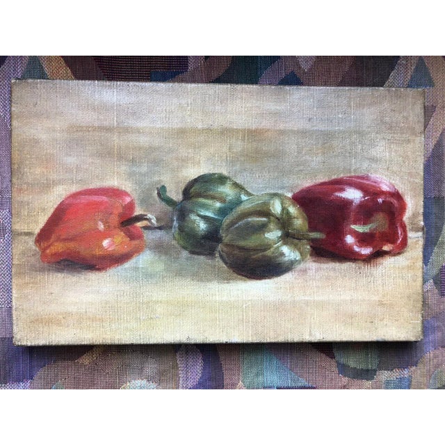 Vintage Red and Green Pepper Still Life Oil Painting | Chairish