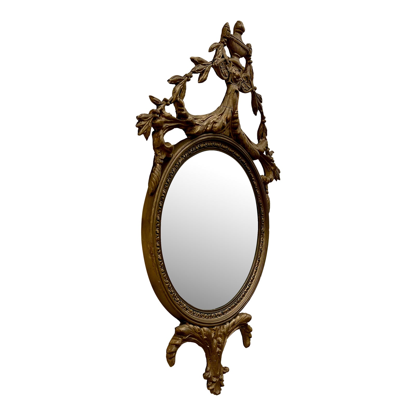 C1890 French Rococo Bullseye Mirror Urn Crest Laurel Leafy Openwork ...