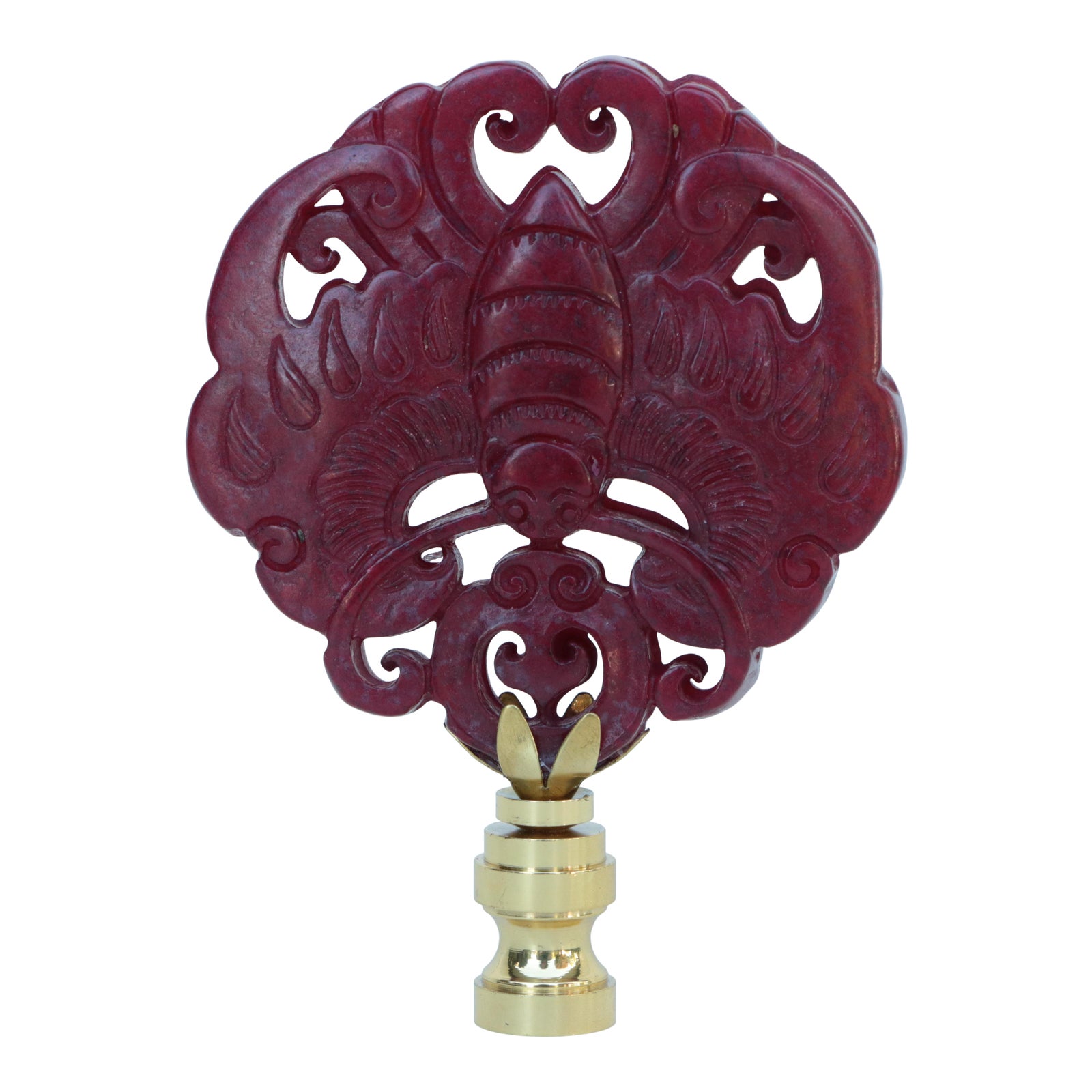 Asian Butterfly Carved Stone Lamp Finial on Brass Hardware | Chairish