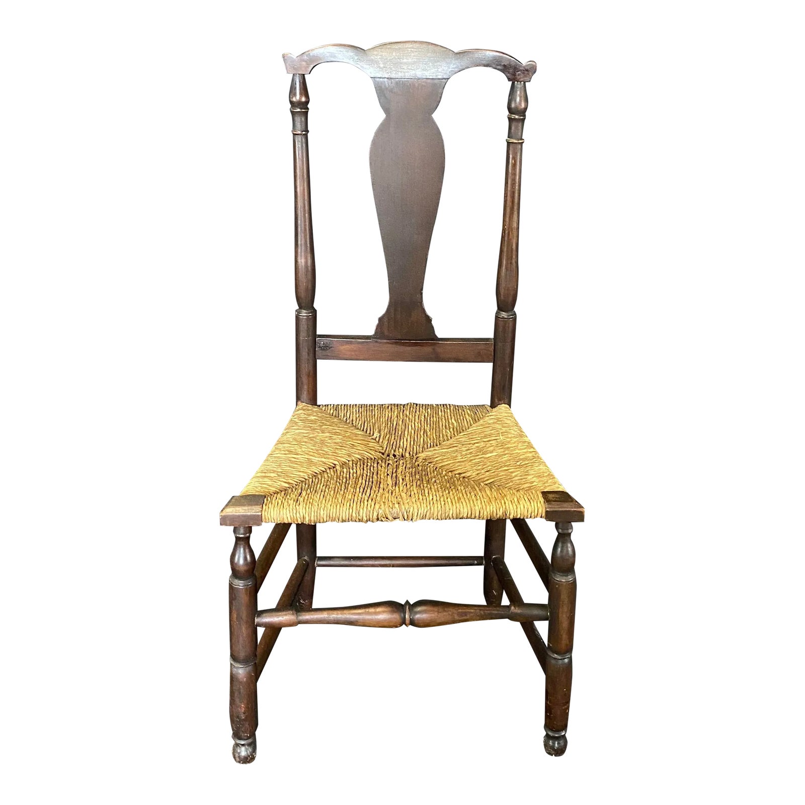 19th Century Early American Queen Anne Chair With Rush Seat and Hand ...