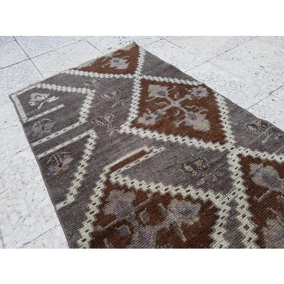 1970s Wool Pile Small Turkish Diamond Pattern Handmade Rug - 2'1''x4'11 ...