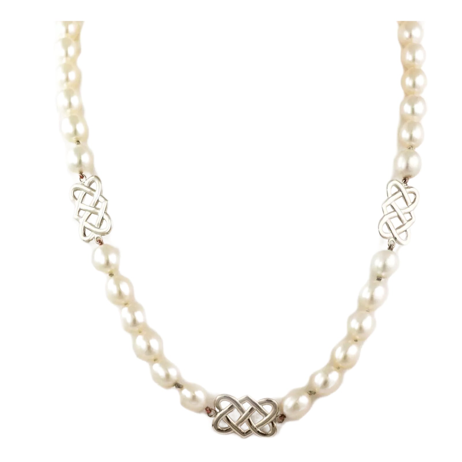 Tiffany & Co. Sterling Silver Lattice Link Oval Pearls Necklace | Chairish