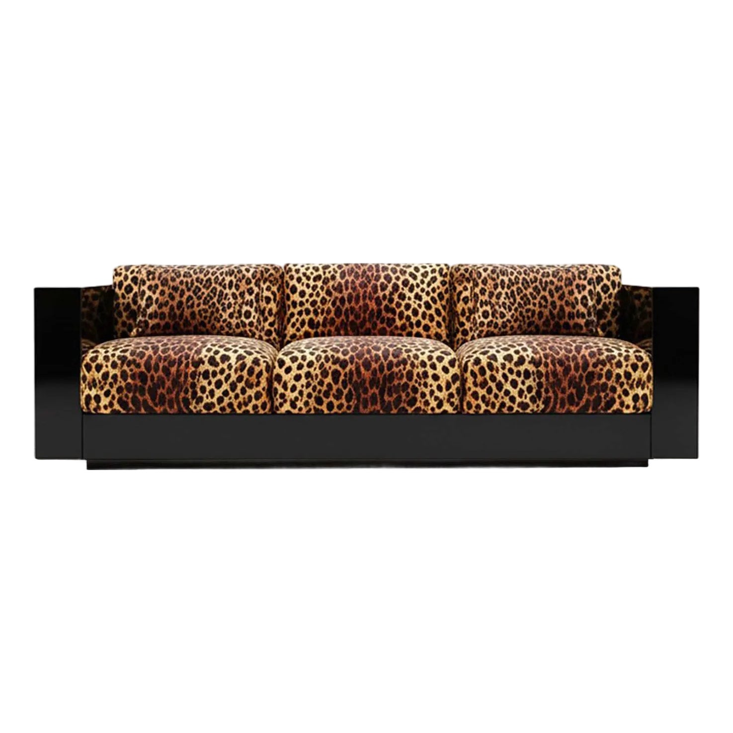 Revolution Sofa in Leopard Velvet and Black Lacquer by Moanne | Chairish
