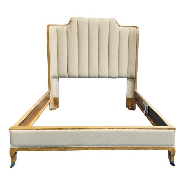 Transitional Channeled Textured White Upholstered Queen Bed | Chairish