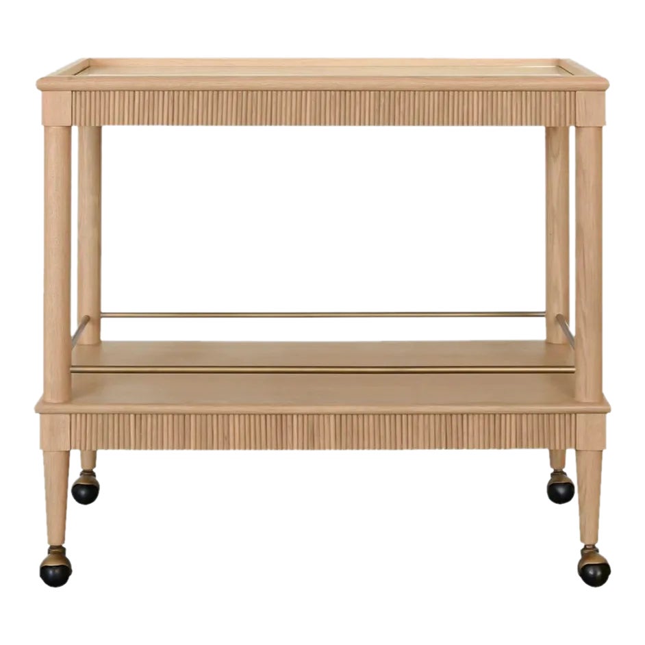 Matthew Izzo Home Fulted Oak Bar Car With Mirrored Top. | Chairish