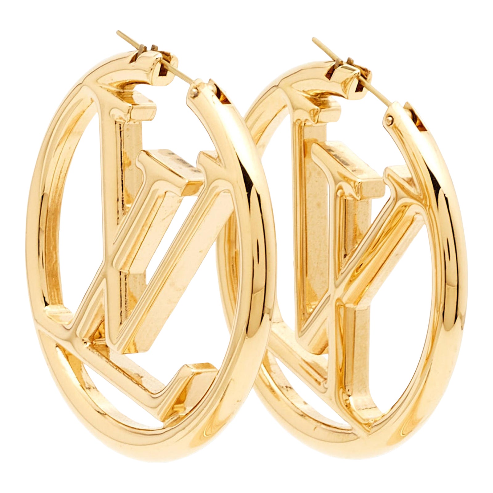 Louis Vuitton Louise Hoop Gold Tone Earrings - 2 Pieces | Chairish