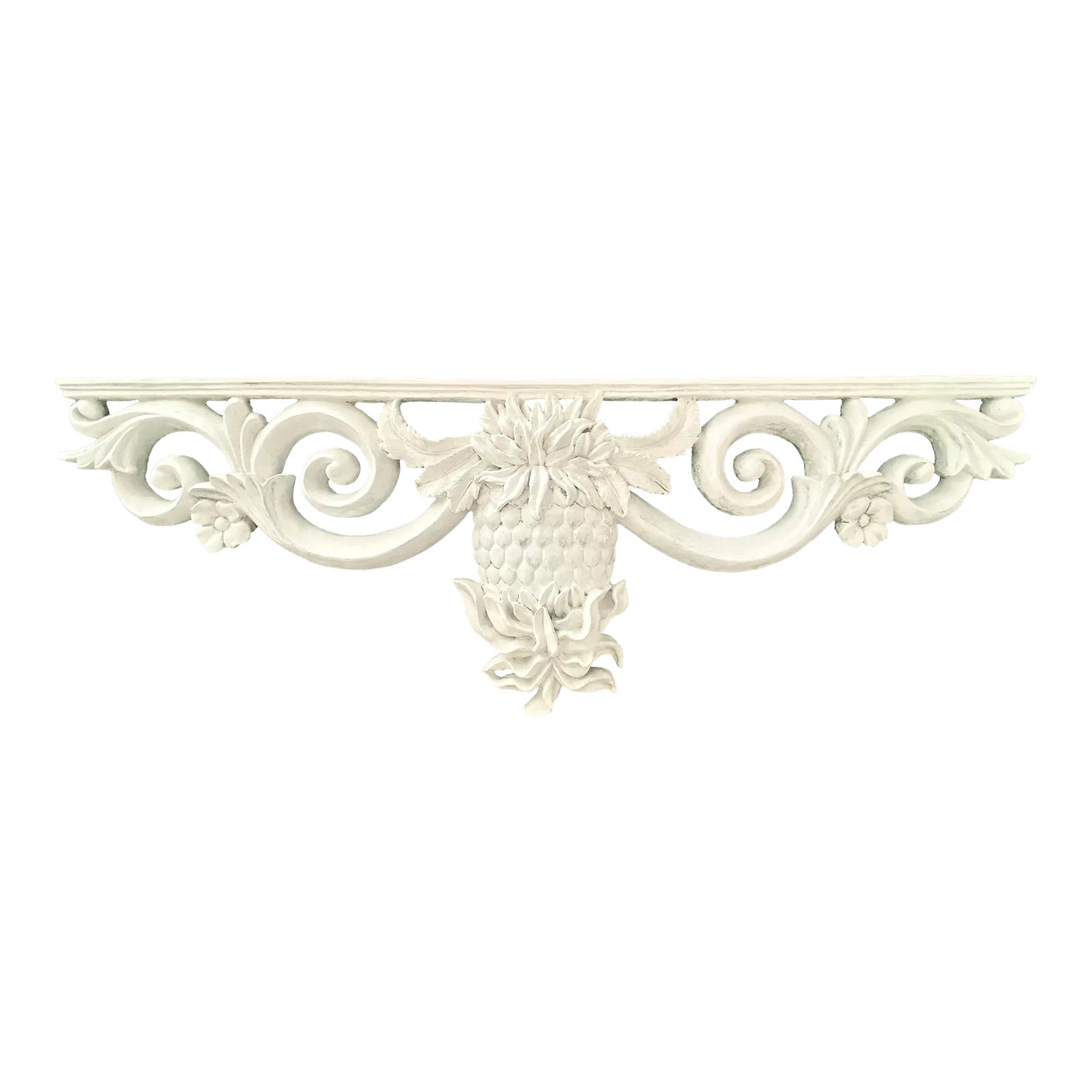 Vintage Chinoiserie Coastal Pineapple and Hibiscus Wall Pediment | Chairish
