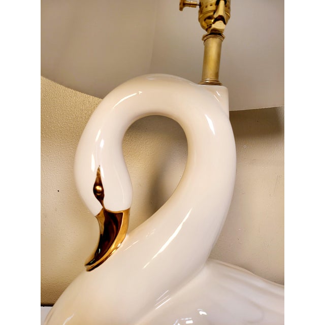 1970s Ceramic Swan Lamp With Shade | Chairish