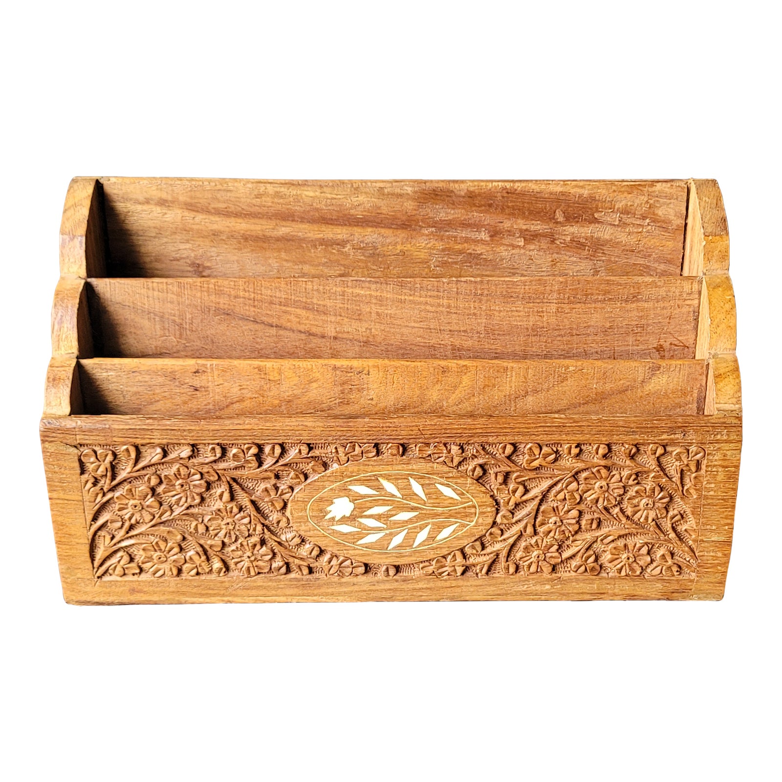 Vintage Carved Wood Floral Letter Mail Desk Organizer | Chairish
